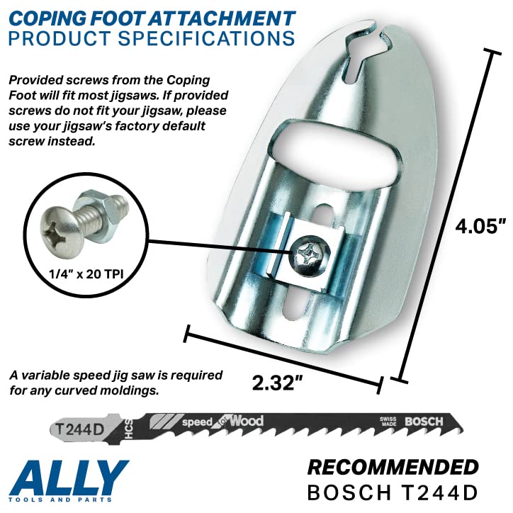 Ally Tools Coping Foot (2 Sets) for Jigsaw Attachment, Compatible with Most jigsaws, Allows Jigsaw to Bevel, Turn, and Pitch The Blade Without The Need for jigs or templates - Ideal for Contractors