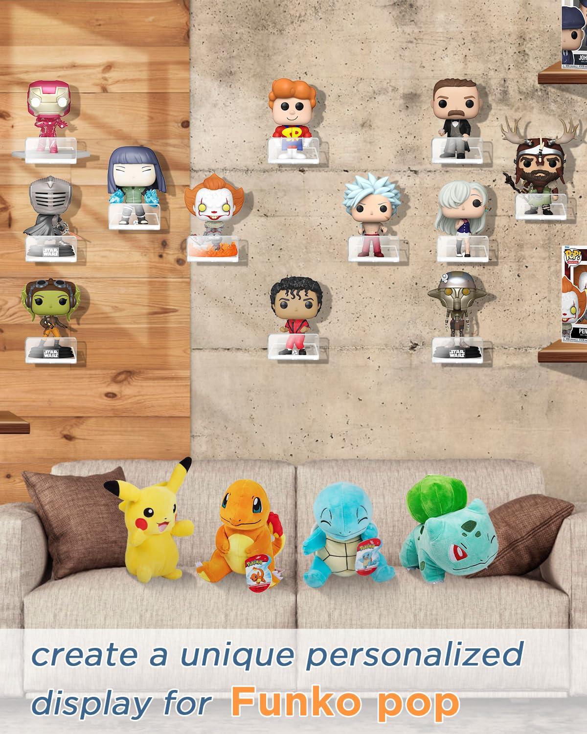 12-Pack Clear Acrylic Display Shelves for Funko Pop Shelves - Suitable for in-The-Box Figures with Soft Protector- Display Shelf for Funko- 4" Inch-Pop Wall Display