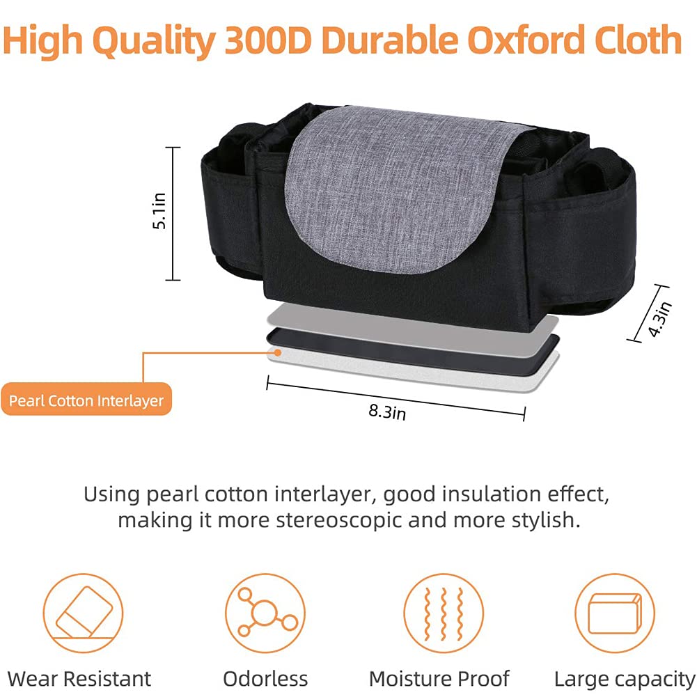 KJHG Stroller Organizer Bag,Multifunctional Stroller Bags with Insulated Cup Holder Baby Stroller Accessories Storage Bag for Bottle,Diaper,Phone,Keys,Toys,Baby Items (Black)