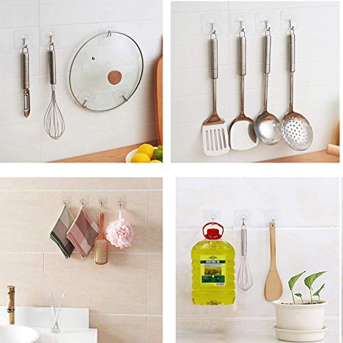 30 PCS Adhesive Hooks Wall Hanger Hook 13lb(Max), Bathroom Kitchen Transparent Reusable Seamless Scratch Wall Hooks for Bathrobe Coats Ceiling Hanger,Hanging Waterproof Plastic Hooks