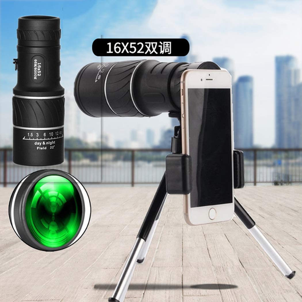16x52 High Power HD Zoom Monoculars-BAK4 Prism FMC Optical Lens,with Smartphone Holder & Tripod, 16x Magnification Zoom Lens Telescope