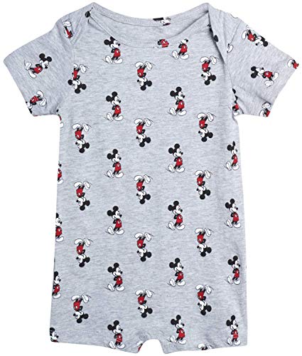 Disney Baby Boys Romper - 2 Pack Short Sleeve Baby Jumpsuit with Snap Closure - Cozy Baby Bodysuit for Boys (Newborn/Infant), Size 18M, Mickey Black/White/Grey Multi