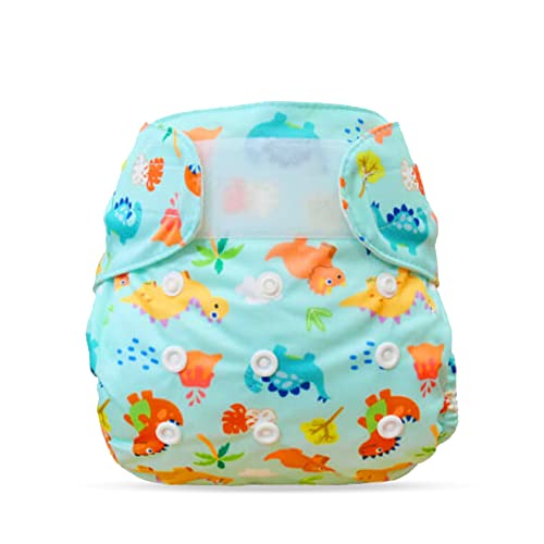 Cheekaaboo 2-in-1 Reusable Swim Diapers, Multipurpose Baby Swim Diaper, Leak-Proof Reusable Diapers with Inserts, Made for Beach, Pool and Outdoors, Turquoise/Dino, Fits Babies 6 Months to 3 Years