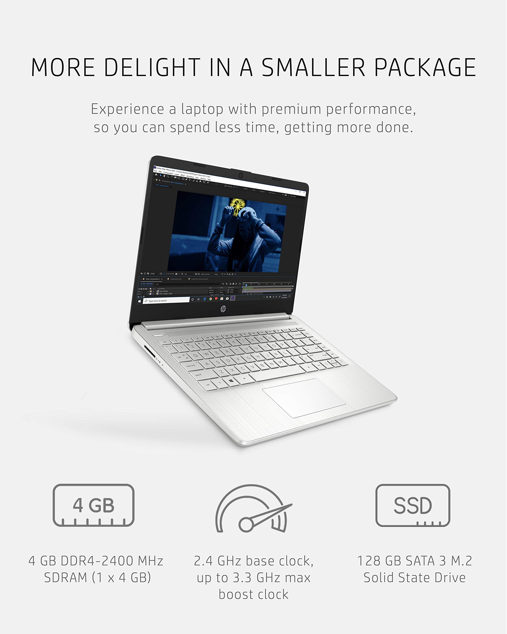 HP 14 Laptop, AMD Athlon Gold 3150U, 4 GB RAM, 128 GB SSD Storage, 14-inch HD Display, Windows 10 in S Mode, Long Battery Life, Webcam with Dual Mics, Thin & Light Design (14-fq0090nr, 2021)