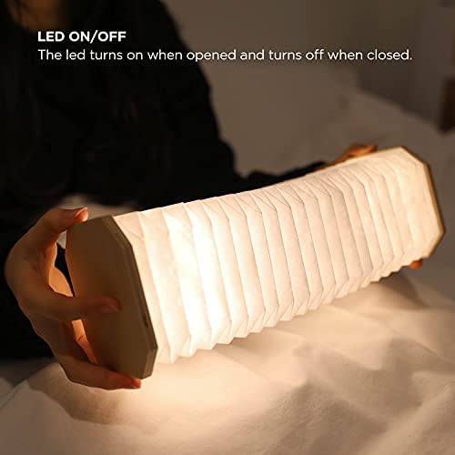 mooas Accordion LED Rechargeable nightlight, Wooden Book lamp, Wooden lamp, Wooden booklight, Folding Night Light, USB Rechargeable Wooden Table lamp with Magnetic Strap (Dark Brown)