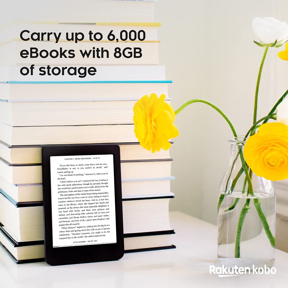 Kobo Nia | eReader | 6” Glare Free Touchscreen | Adjustable Brightness | Thin & Light | eBooks | WiFi | 8GB of Storage | Carta E Ink Technology | Black