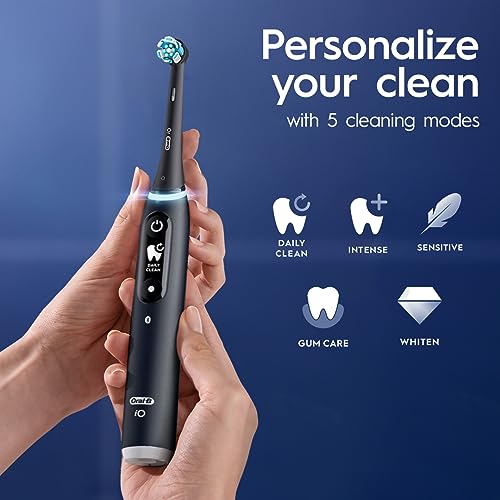 Oral-B iO Series 6 Rechargeable Electric Toothbrush with Visible Pressure Sensor to Protect Gums, 2 Minute Timer, 5 Cleaning Settings, 1 Replacement Toothbrush Head, and Travel Case, Black