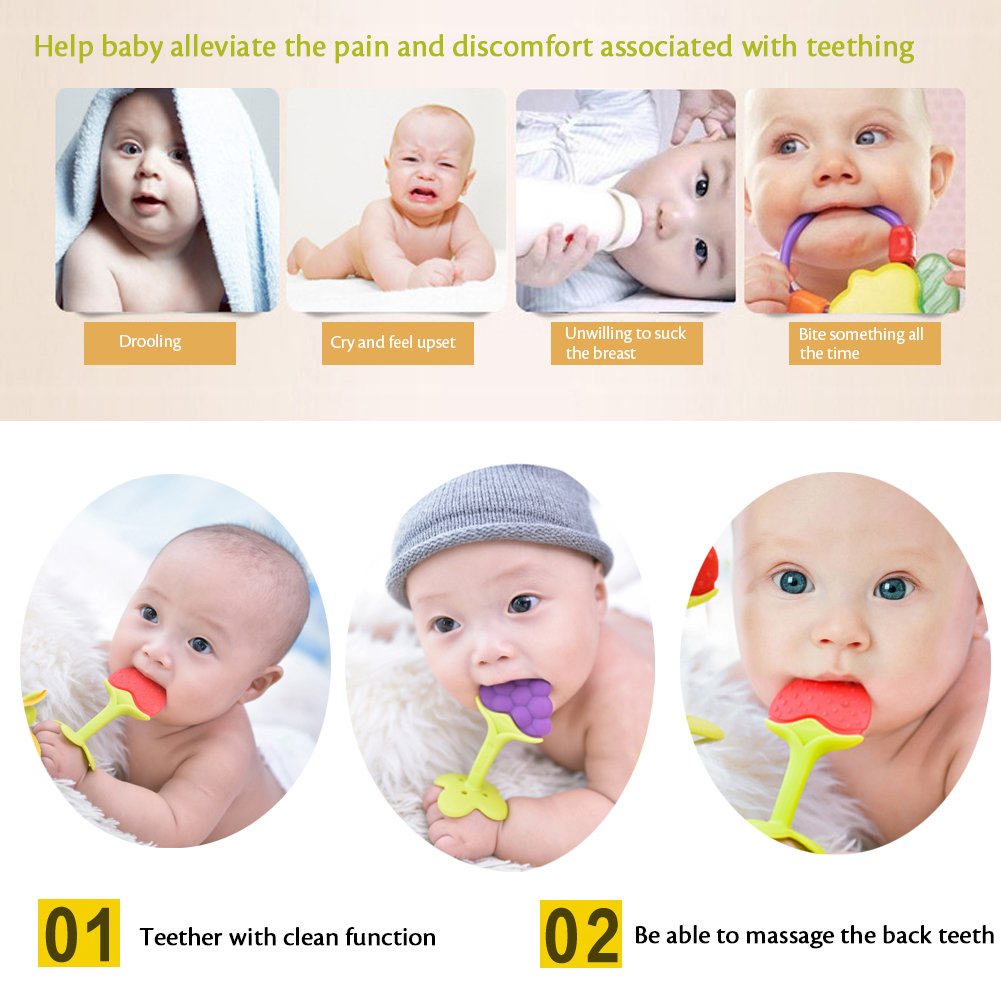 6 Pack Baby Teething Toys for Newborn Infant, BPA Free Freezer Safe Silicone Fruit Baby Teethers Soothe Babies Gums Set for Babies 0-6 Months 6-12 Months