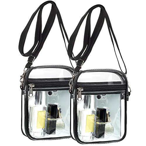 2 Pcs Clear Crossbody Purse Bag Stadium Approved Bag Transparent Shoulder Bag for Sports Games Concerts and Festivals (Black)