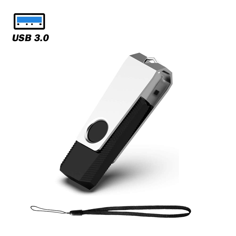 128GB USB 3.0 Flash Drive, K&ZZ Thumb Drives Swivel USB Drive Gig Stick High Speed Memory Stick Backup Flash Disk for Fold Digital Data Storage with Black Portable Lanyard,128 GB