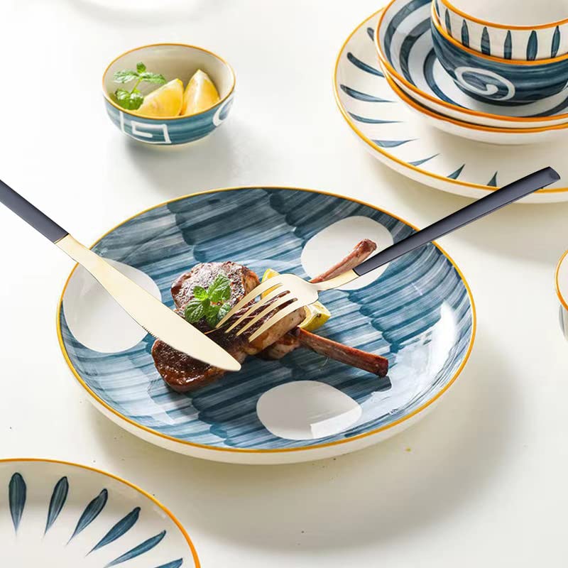 4 Pcs Stainless Steel Flatware Set, Black Gold Modern Cutlery Set Mirror Polished Knife Fork Spoon for Home, Kitchen, Including Place Knife, Fork, Spoon, Teaspoon, One Size (xiejinhong2)