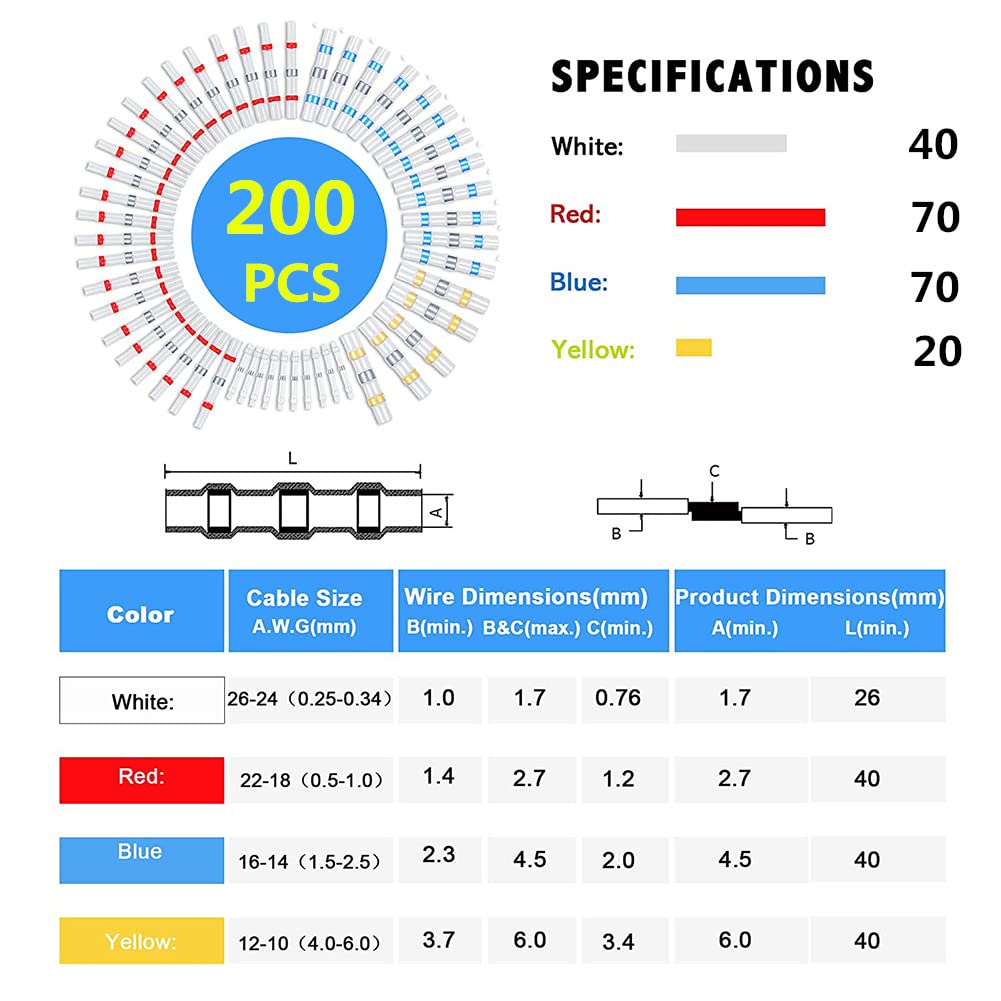 120 PCS Heat Shrink Butt Connectors,Heat Shrink Wire Connectors,Waterproof Wire Connectors,Electrical Connectors Kit,Can be Ideal Used in Marine and Automobile Applications
