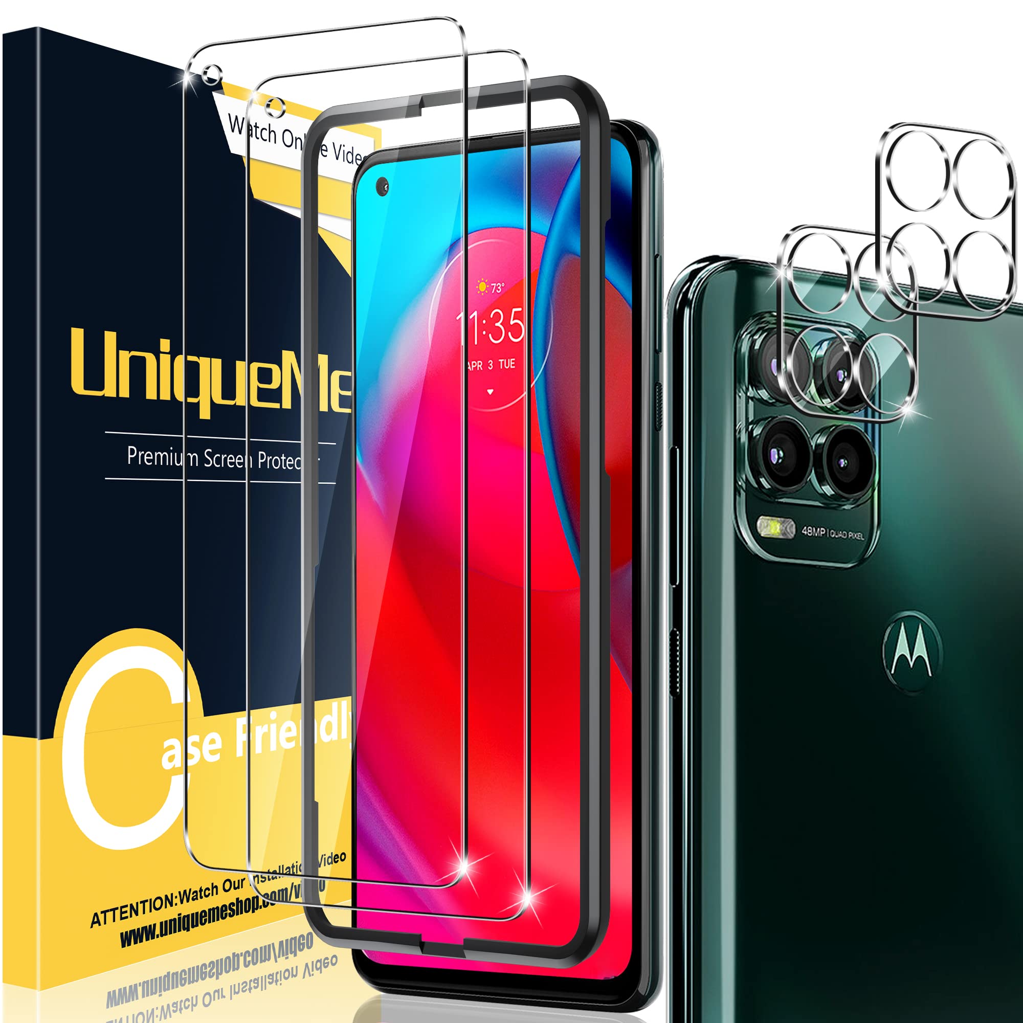 UniqueMe [ 2+2 Pack Screen Protector Compatible with Motorola moto G stylus 5G 2021 Tempered Glass Screen Protector + Camera Lens Protector [Not for Moto G Stylus 4G 2021]【Only for 2021 model】