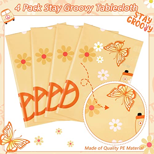 4 Pcs Stay Groovy Tablecloth Retro Hippie Boho Party Table Covers Daisy Flower Bohemian Rainbow Tablecloths Disposable Waterproof Table Cover 60s Theme Birthday Party Decor Supplies (42.5 x 70.8 Inch)
