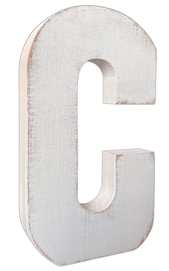 ABELOTS Large Wood Letter Distressed White Wash Alphabet Wall Décor Monogram Letter Alphabet Letters Free Standing Letters Wall Letters (C)
