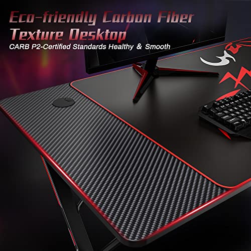 EUREKA ERGONOMIC Gaming Desk 55 Inch,PC Gaming Table, X Shaped Gaming Computer Desk with Mouse Pad, Carbon Fiber Home Office Gamer Desk with Cup Holder & Headphone Hook & Controller Stand,Black