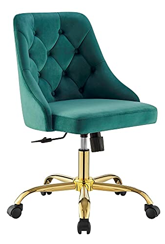 Modway Distinct Tufted Swivel Performance Velvet Office Chair, Gold Teal 20.5 x 23 x 32