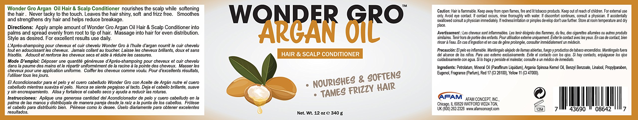 Argan Oil Hair Grease Styling Conditioner, 12 fl oz - Frizz-Free Grease - Nourishes & Softens by Wonder Gro