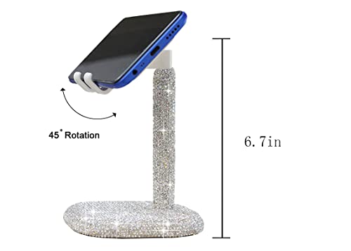 CARCHILE Bling Rhinestone Crystal Phone Stand, Adjustable Cell Phone Stand, Phone Holder for Desk, Desktop Holder, Cradle Compatible with iPhone X Plus 11 Pro Max Samsung Smartphones SL (White)