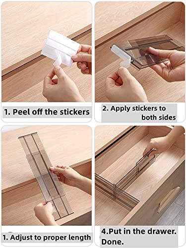 4 PCS Transparent Drawer Divider Organizers,Expandable 11-19" Dresser Drawer Dividers Clear Black to Organize Makeup,Clothes and Underwear, Plastic Drawer Organizer Adjustable Kitchen Drawer Dividers