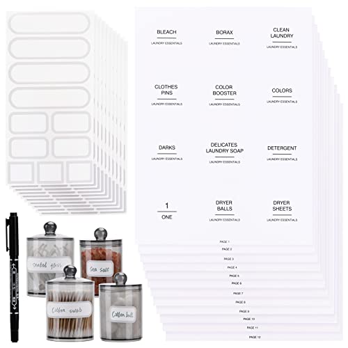245pcs Home Laundry Cleaning Linens Printed Labels Minimalist Kitchen Bathroom Labels for Storage Easy Read - Writable Waterproof Labels Stickers with Pen(Jars not Included )