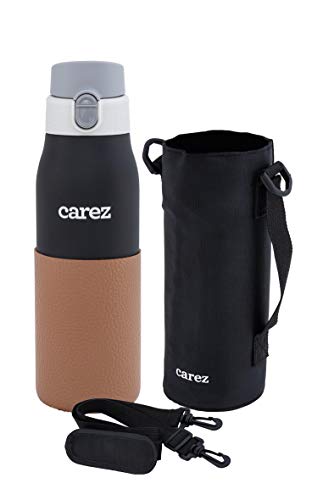 CAREZ SUPERLIGHT Insulated Stainless Steel 100% BPA-Free Leakproof Water Bottle for Office, Gym, Travels with Temperature Retention - Superlight, Anti-slippery, Vacuum Flask (Black Onyx)