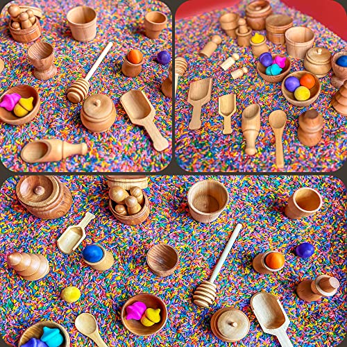 30 Piece - USA Made - Sensory Bin Tools - Sensory Bins - Wooden Sensory Bin Tools - Sensory Bin Toys - Sensory Tools - Toddler Sensory Bin - Learning Scooper -Montessori Toys for Toddler
