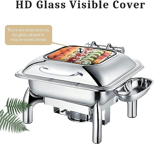 6 L Chafing Dish Set, Stainless Steel Buffet Server Warming Tray with Water Pan & Fuel Holders, for Restaurant Catering Parties Weddings Picnics Food Warmer