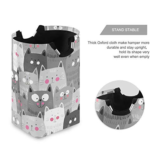 Cute Cat Kitten Large Laundry Baskets Washing Hamper Bag Black White Dirty Clothes Storage Bin Toy Book Clothing Holder with Handles for Home Bathroom Bedroom 50L