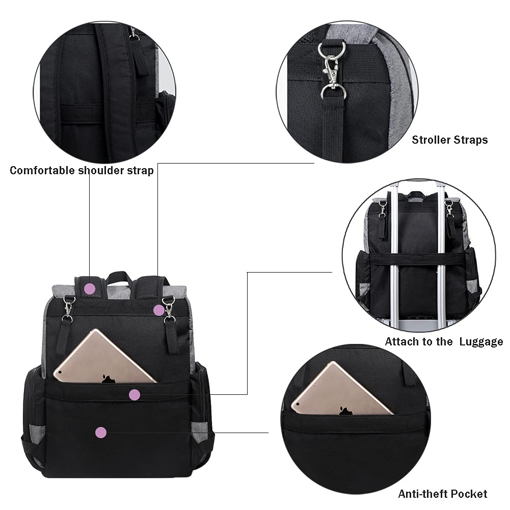 OUSIJOJO Diaper Bag Backpack, Waterproof Multi-Function Mommy Bag for Baby Care Large Capacity Stylish and Durable Perfect for Travel Work or Outing with Changing Pad