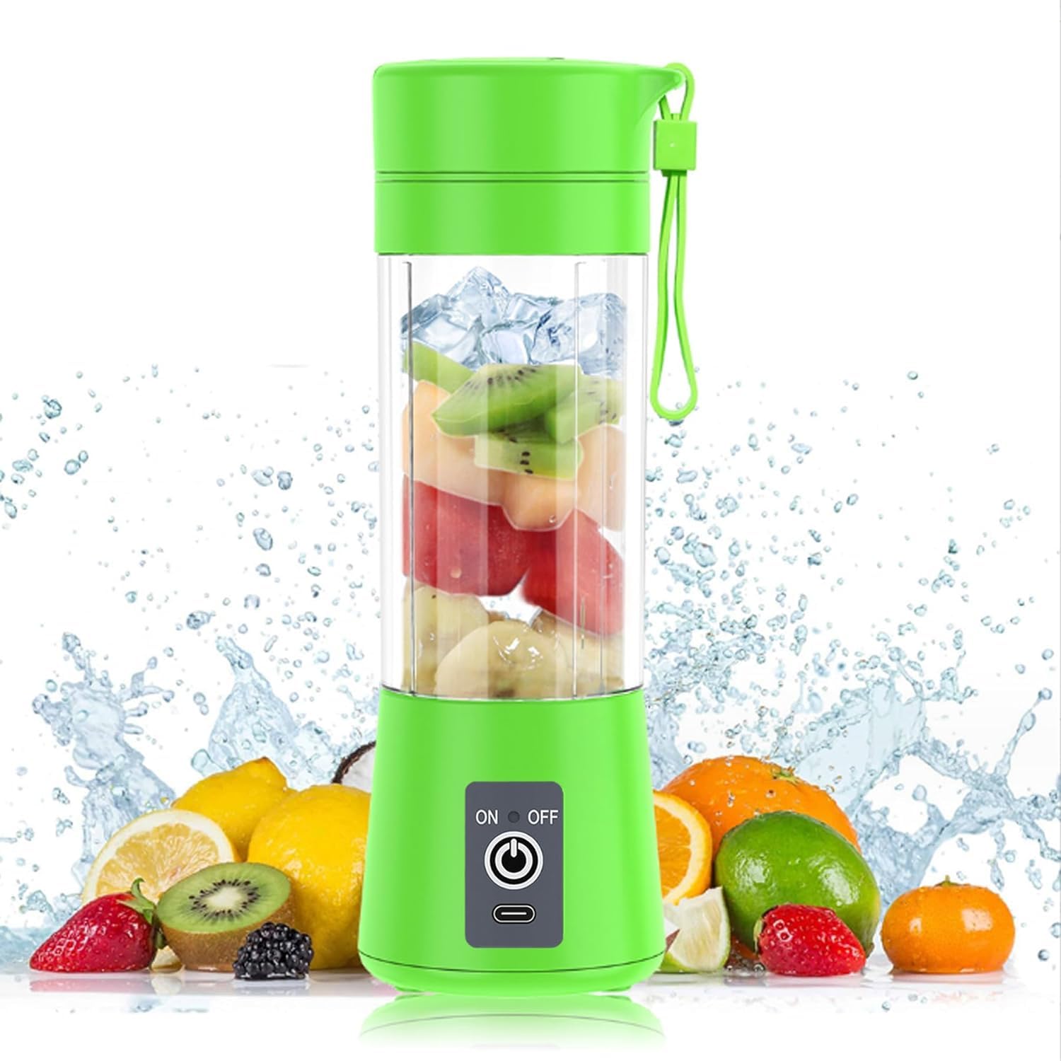 13oz Mixcer with silicone rope for mini Shakes & Smoothies-Green 6 Blades