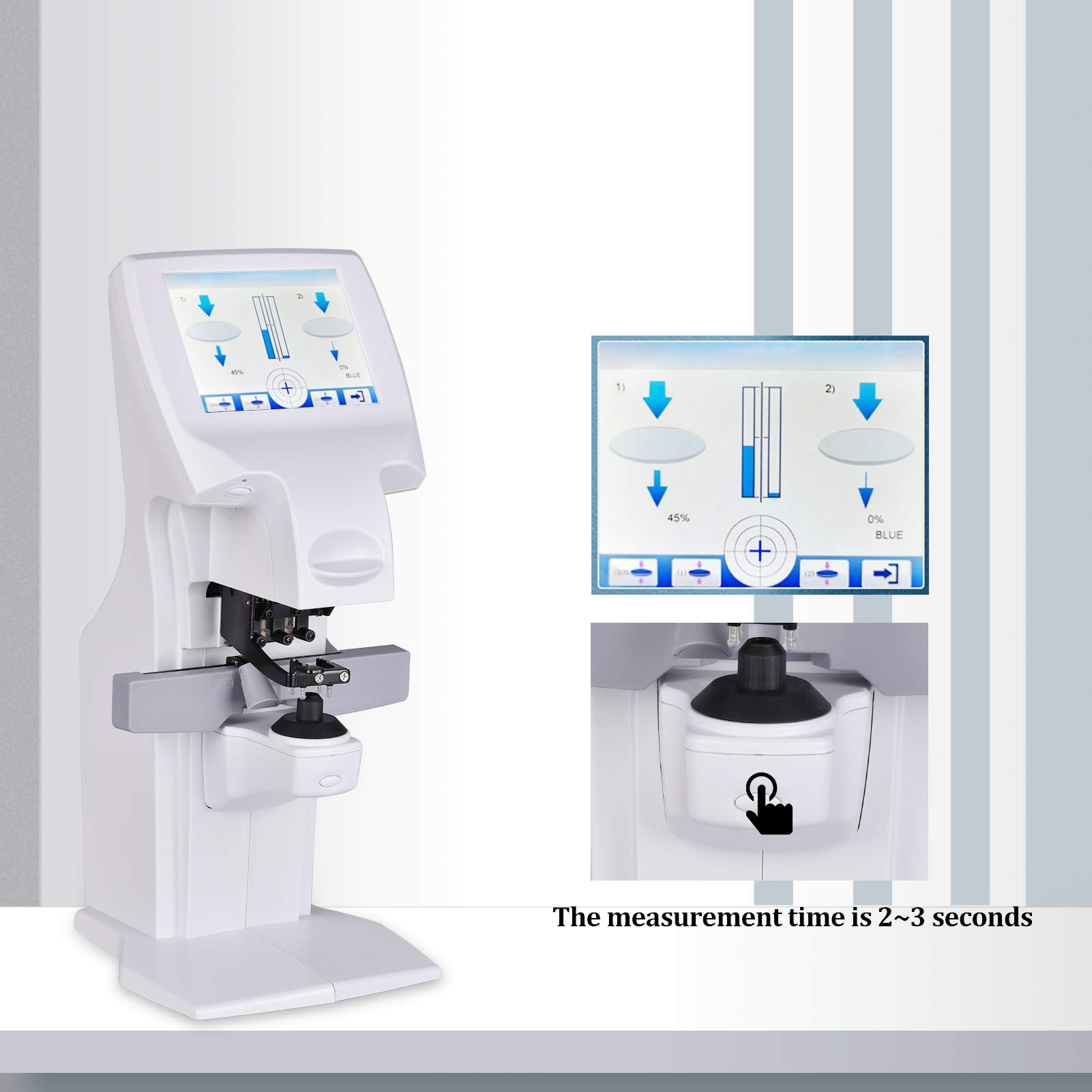Auto Lensmeter Lensometer Focimeter, Touch Screen Optical Optometry Machine Lens Degree Meter Optical Focimeter Lensometer Measure Device