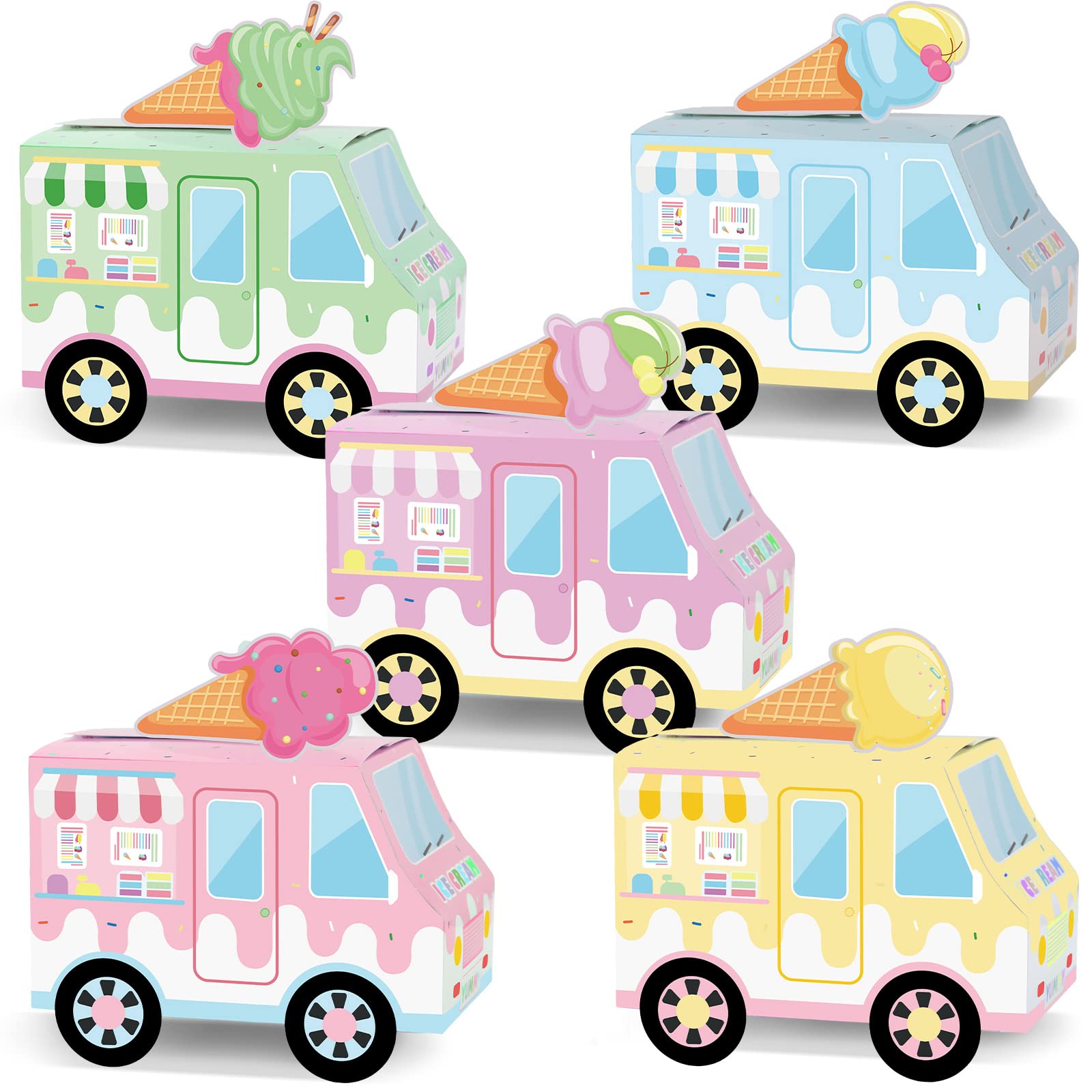 25PCS Ice Cream Truck Boxes for Centerpieces Table Decor Ice Cream Themed Party Favors Treat Boxes Colorful Paper Candy Party Decorations Boxes for Summer Boy Girl Birthday Baby Shower Party Supplies