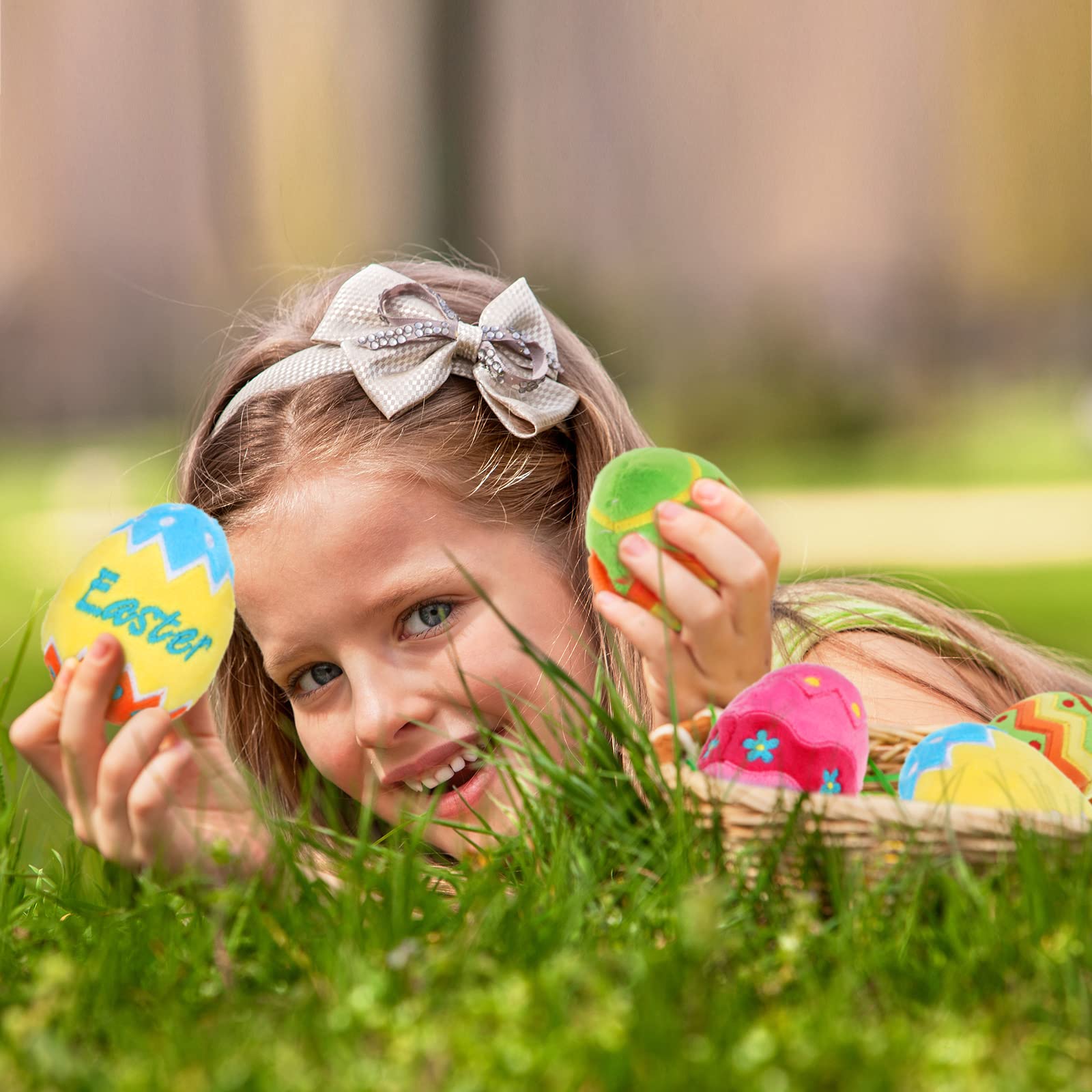 6 Pcs Easter Plush Stuffed Egg Toys Easter Basket Stuffers Plushies Playset Easter Party Favors Decorations for Kids, 3 Designs