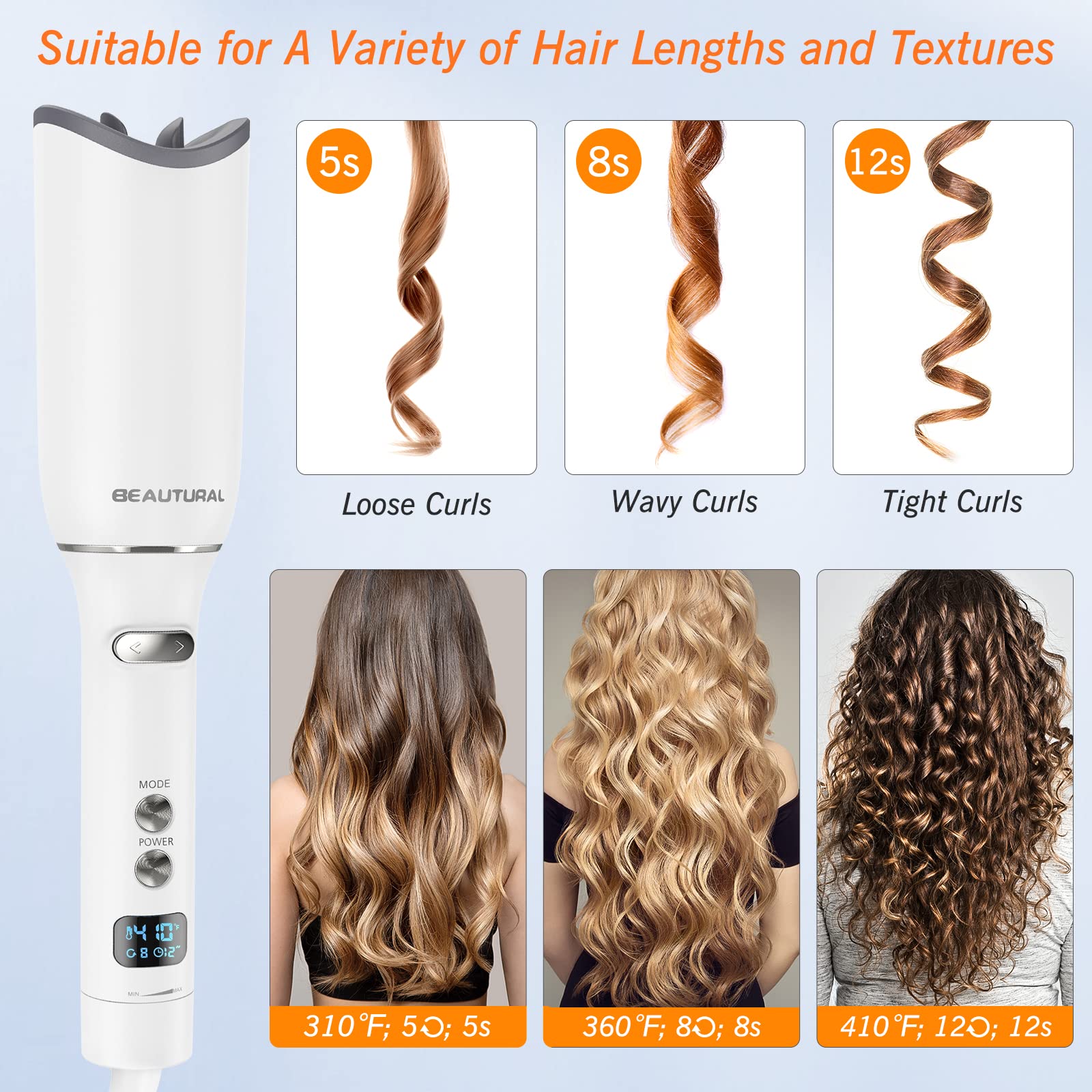 Automatic Hair Curler with 5 Temperature & 13 Curls &10 Timer Settings, 12 Second Fast Heating, Auto Hair Curling Iron Wand with LCD Display & 1" Large Rotating Barrel, Dual Voltage for Travel