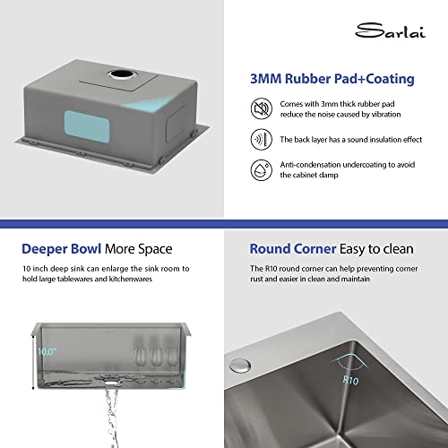 25 Drop Laundry Sink Workstation - Sarlai 25x22 Kitchen Sink Stainless Steel 16 Gauge Top Mount Drop In Overmount Deep Single Bowl Laundry Utility Sink Basin