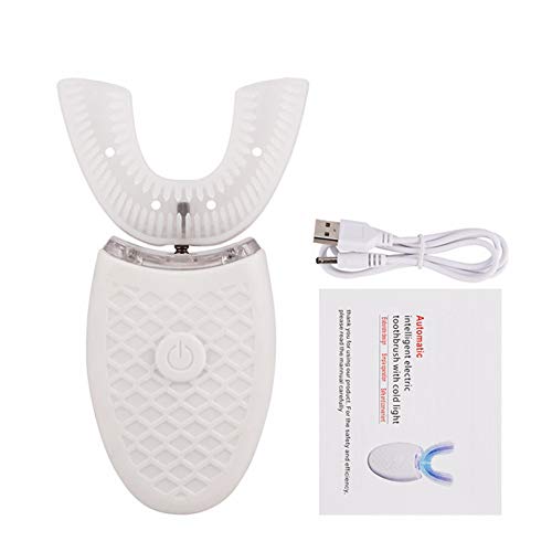 Automatic Massage Whitening Toothbrush IPX7 Waterproof Long Standby Charging Portable 360° Ultrasonic Electric Lazy Toothbrush, With LED Blue Light Whitening Lamp, Convenience Durable Clean (White)