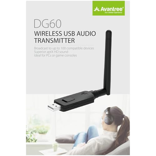 Avantree DG60 Long Range Bluetooth 5.0 USB Audio Adapter for PC Laptop Mac PS4 PS5 Linux, Superior Sound Wireless Audio Dongle for Headphones Speakers, aptX Low Latency, Plug and Play (Audio ONLY)