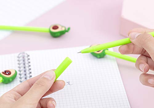 Chris.W 12Pcs Refillable Gel Ink Rollerball Pens from, Green Avocado, 0.5mm Extra Fine Point, Black Ink (Mixed)