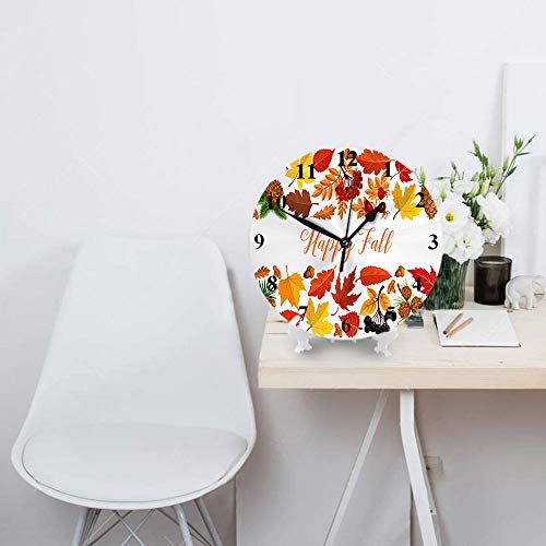 Moslion Wall Clock Happy Fall Autumn Leaf Berry Maple Pine Cone Acorn Gold Season Design Harvest Round Wall Clock Home Decor Wall Clock for Thanksgiving Day Halloween Xmas