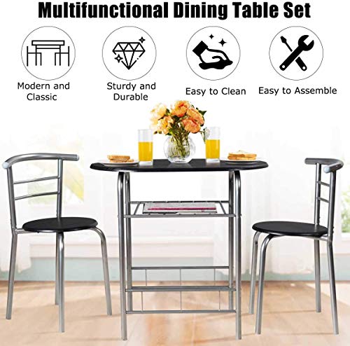 FANTASK 3 Pieces Dining Set, Breakfast Table Set w/Metal Frame and Storage Shelf, Compact Table and 2 Chairs Set for Home Bistro Pub Apartment Kitchen Dining Room Cafe