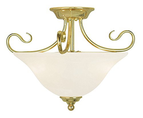 2 Light Polished Brass Ceiling Light Fixture with White Alabaster Glass Shade