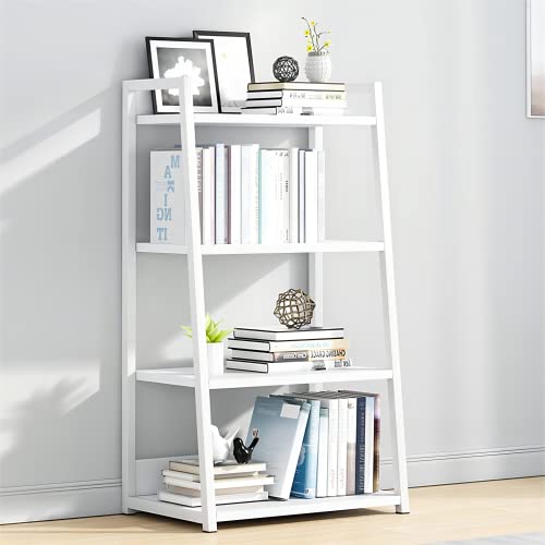 IOTXY 4 Tier Open Bookshelf - Steel and Wood Display Stand, 50CM Width Floor-Standing Bookcase, White
