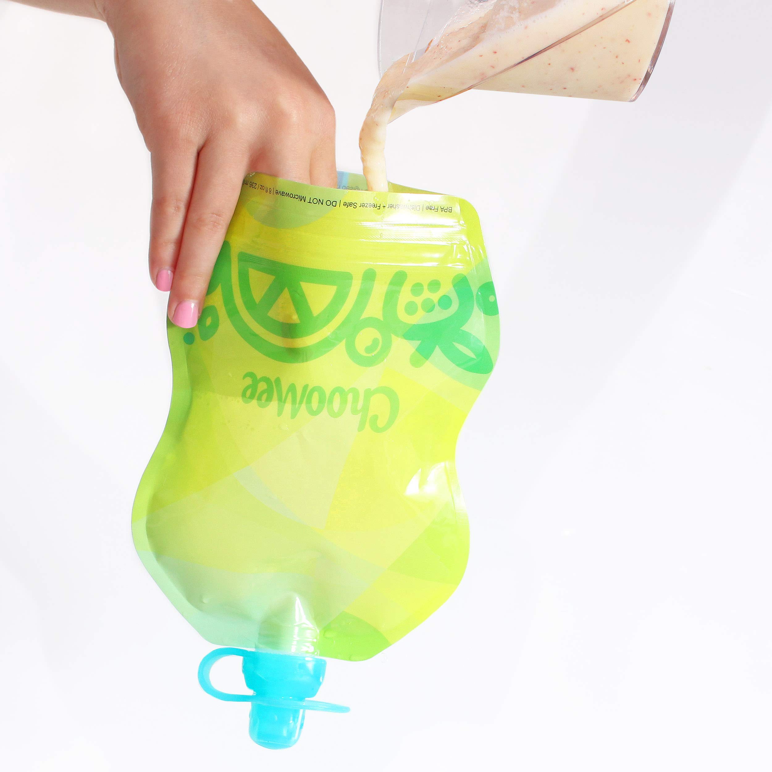 ChooMee Reusable Baby Food Storage Pouches, 8 oz | Ideal for Baby Food, Smoothies and Purees | Secure Double Lock Zipper, Wide Bottom, BPA Free | SnakPack TropiColor 6 CT