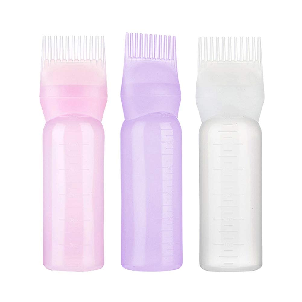 120Ml Applicator Bottle Hair Colour Brush Hair Oil Bottle with Graduated Brush Applicator Bottle Comb Root Comb Salon Hair Coloring Tool (2 Pack Purple)