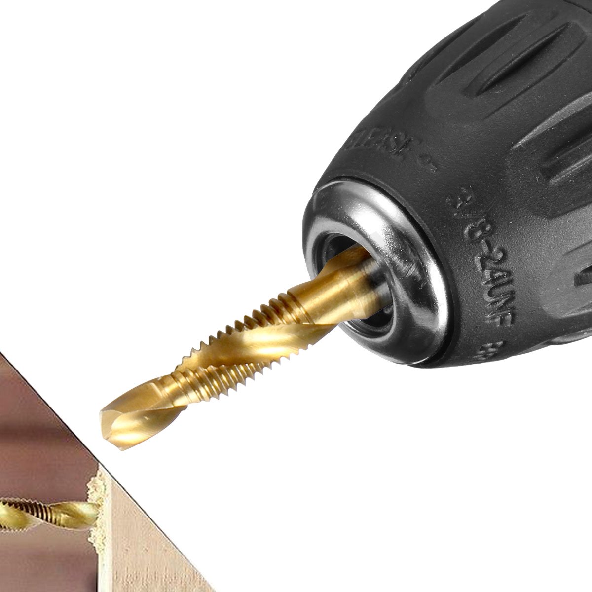 6 Pcs Spiral Tap Drill Bit Set Titanium Coated HSS Fluted Machine Screw Tap Kit, Hex Shank Combination Drill Tap Bit Spiral Screw Tap Set M3-M10, (1 Pack 6 Pcs Silver)