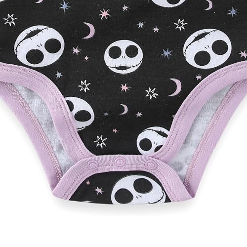 Disney Nightmare Before Christmas Sally and Jack Girls’ 3 Pack Bodysuit for Newborn and Infant – Purple/Grey/Black