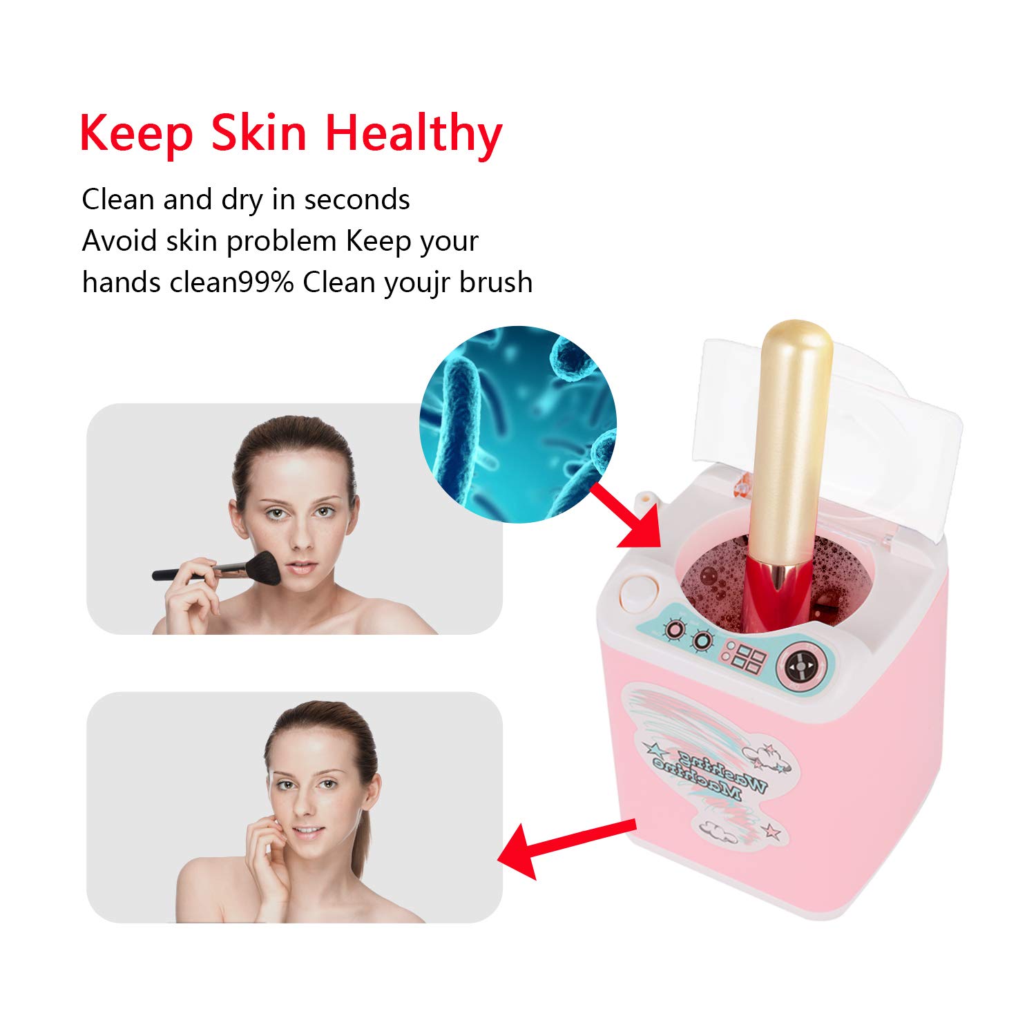 DOTSOG Mini Electric Makeup Brush Cleaner Makeup Sponge Washing Machine Dollhouse Toy Cosmetic Brush Powder Puff Washer Beauty Cleaning Makeup Tool