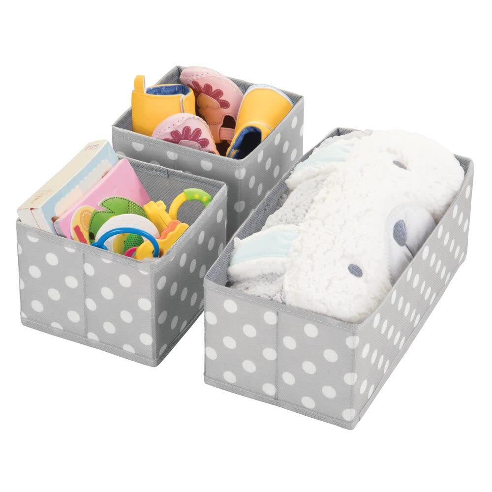 mDesign Fabric 3-Piece Divider Drawer Organizer Bin, Nursery Dresser, Closet, Changing Table Organization, Hold Clothes, Toys, Diaper, Bib, Blanket, Lido Collection, 2 Pack, Gray/White Polka Dot