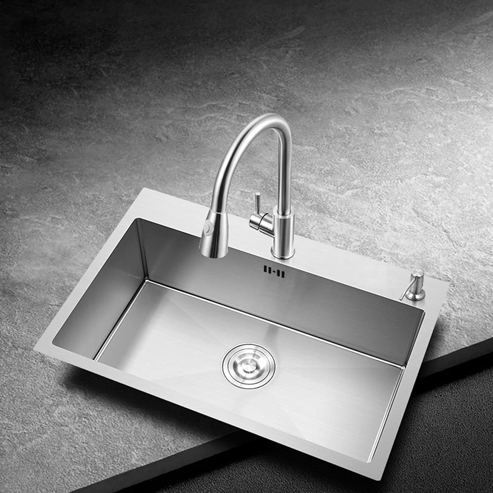 25" Drop-In or Undermount Single Bowl Kitchen Sink/Bar Sink with Pull-Down Faucet, Soap Dispenser, Drain Basket, Made of Stainless Steel (Steel)